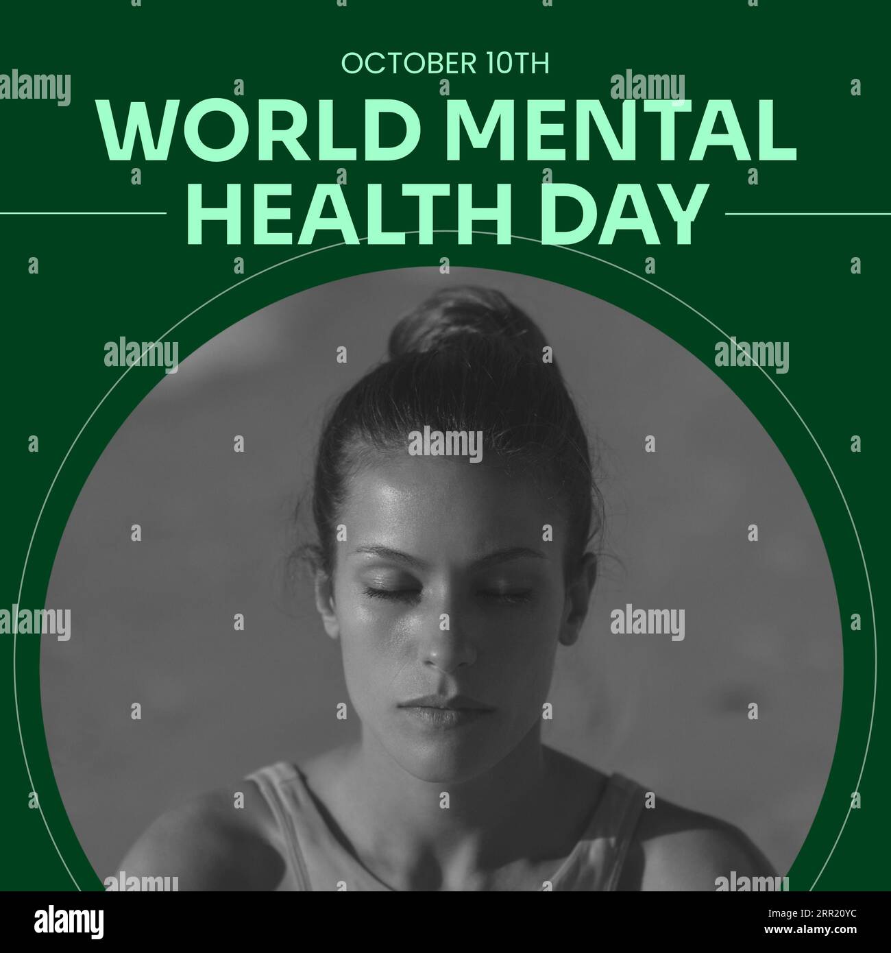 Composite of world mental health day text over sad caucasian woman ...