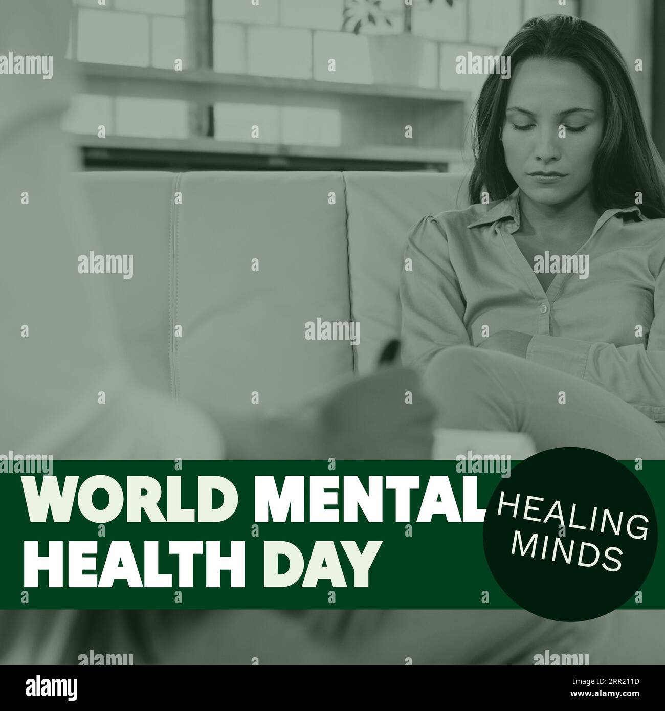 Composite of world mental health day text over depressed caucasian ...