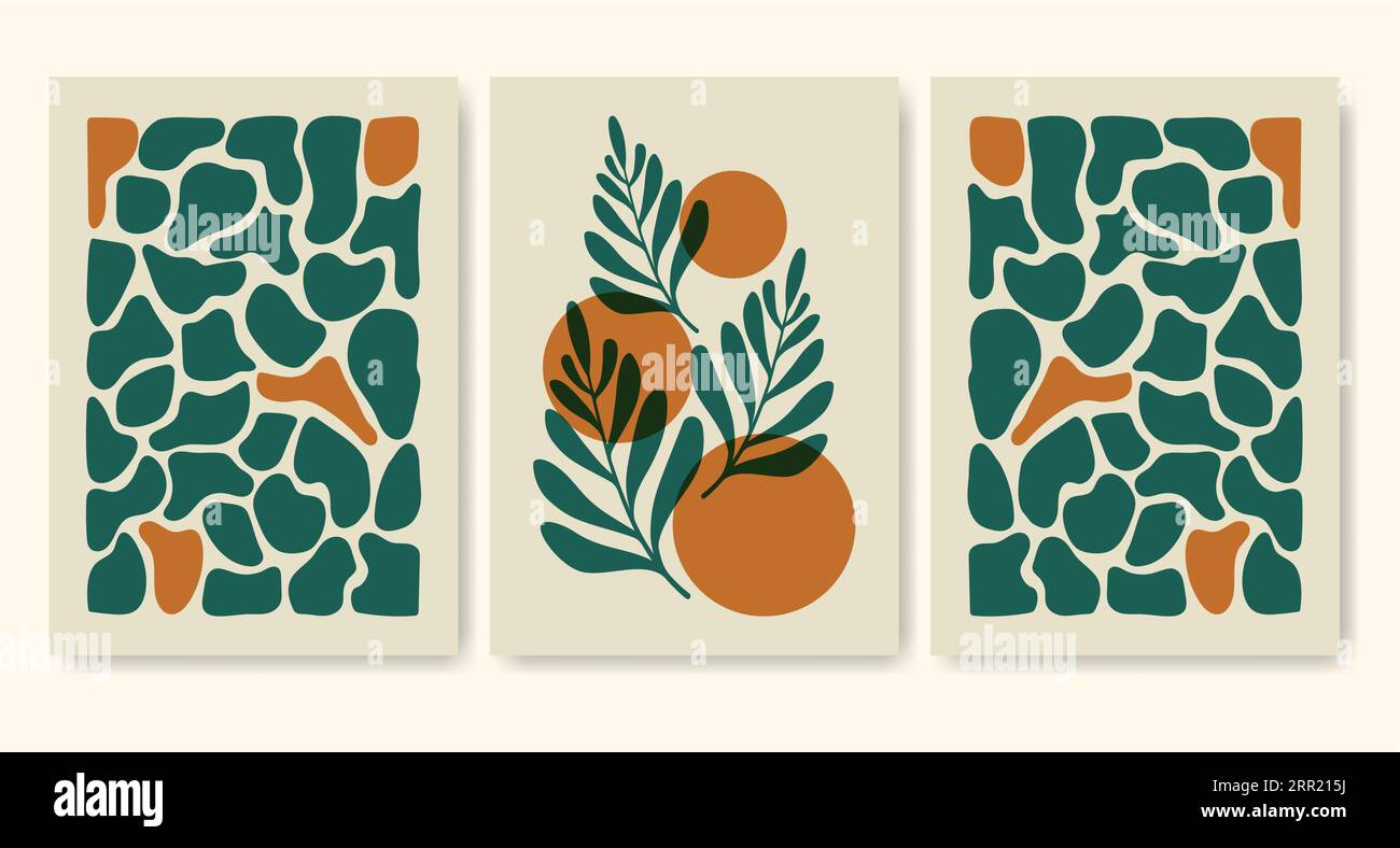 Aesthetic minimalist yellow and green poster set illustration Stock ...
