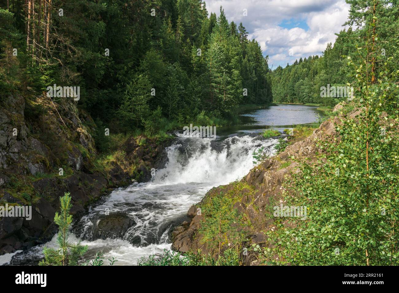 natural landscape with a clear waterfall on a forest water Stock Photo ...