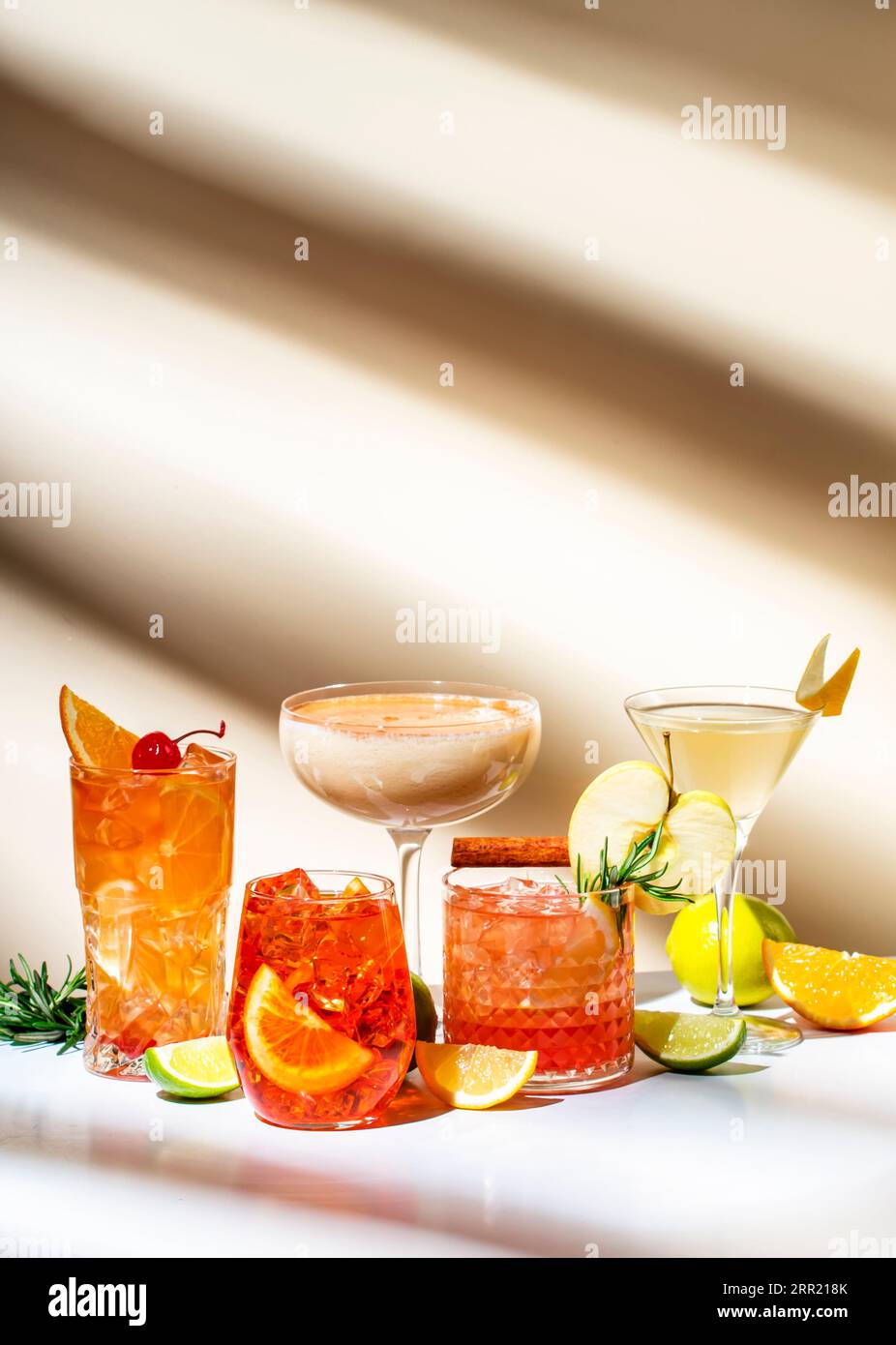 Cocktail party. Low alcohol fruity and citrus drinks with gin, vodka ...