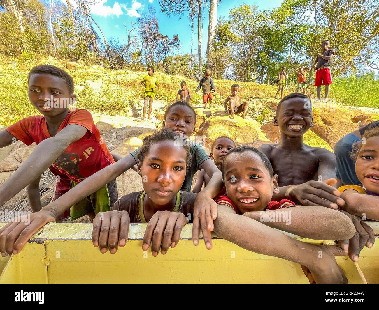 Madagascar, Tsiribihina river, people in a riverside village Stock ...