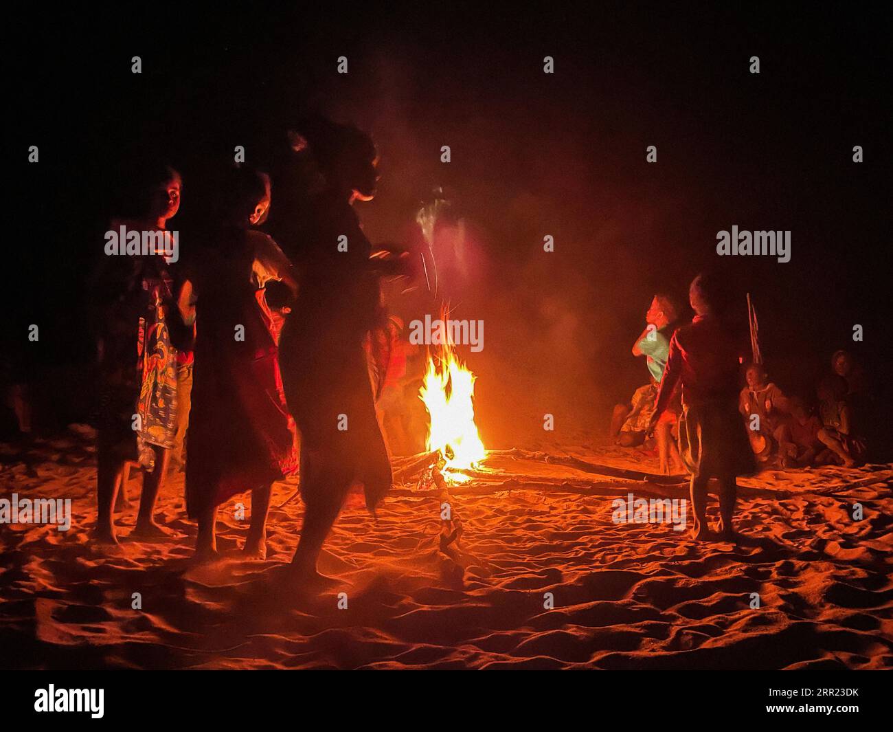 Madagascar, Tsiribihina river, tribes dance around the fire Stock Photo ...