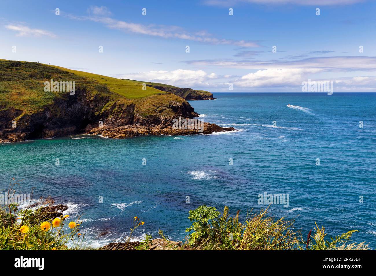 View from the South West Coast Path, Atlantic coastline, Port Isaac ...
