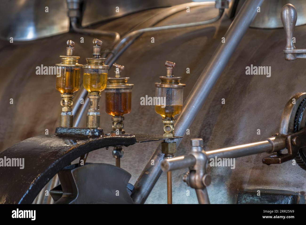 Glass cylinder on historical steam engine, North Rhine-Westphalia ...