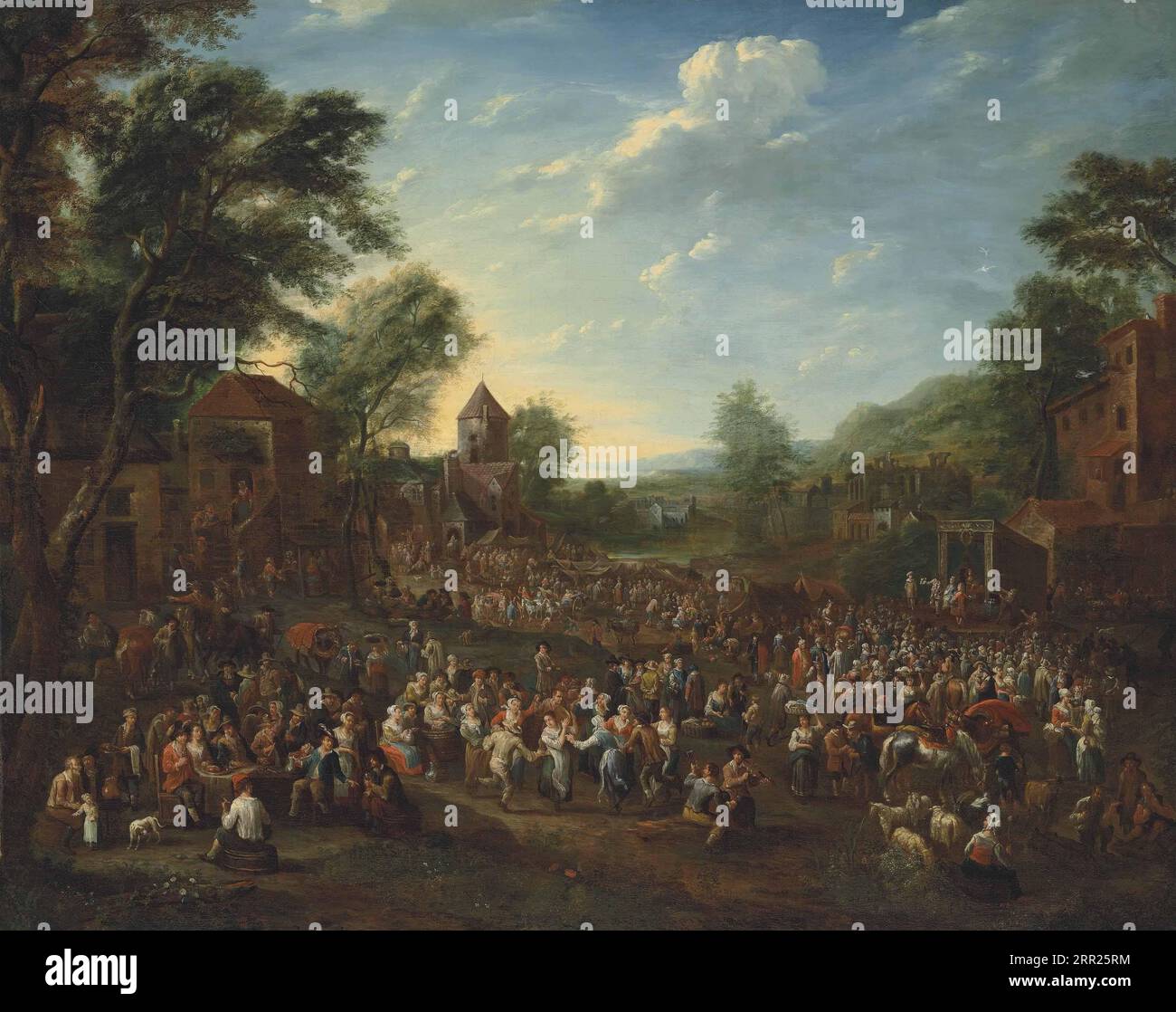 A village kermesse with revellers dancing and making merry circa 1750 ...