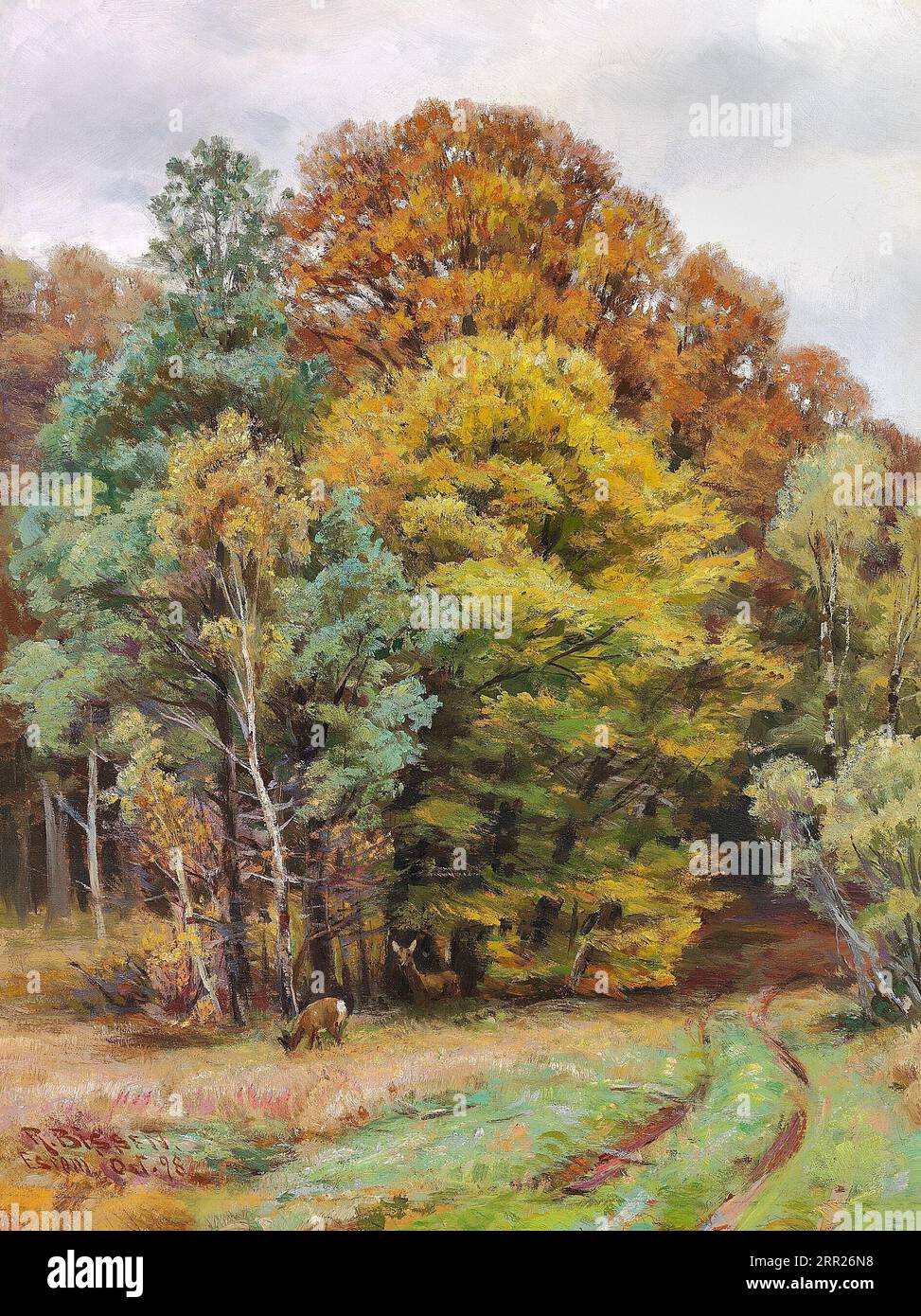 Deer at the edge of a forest. October 1898 by Rudolf Bissen Stock Photo ...