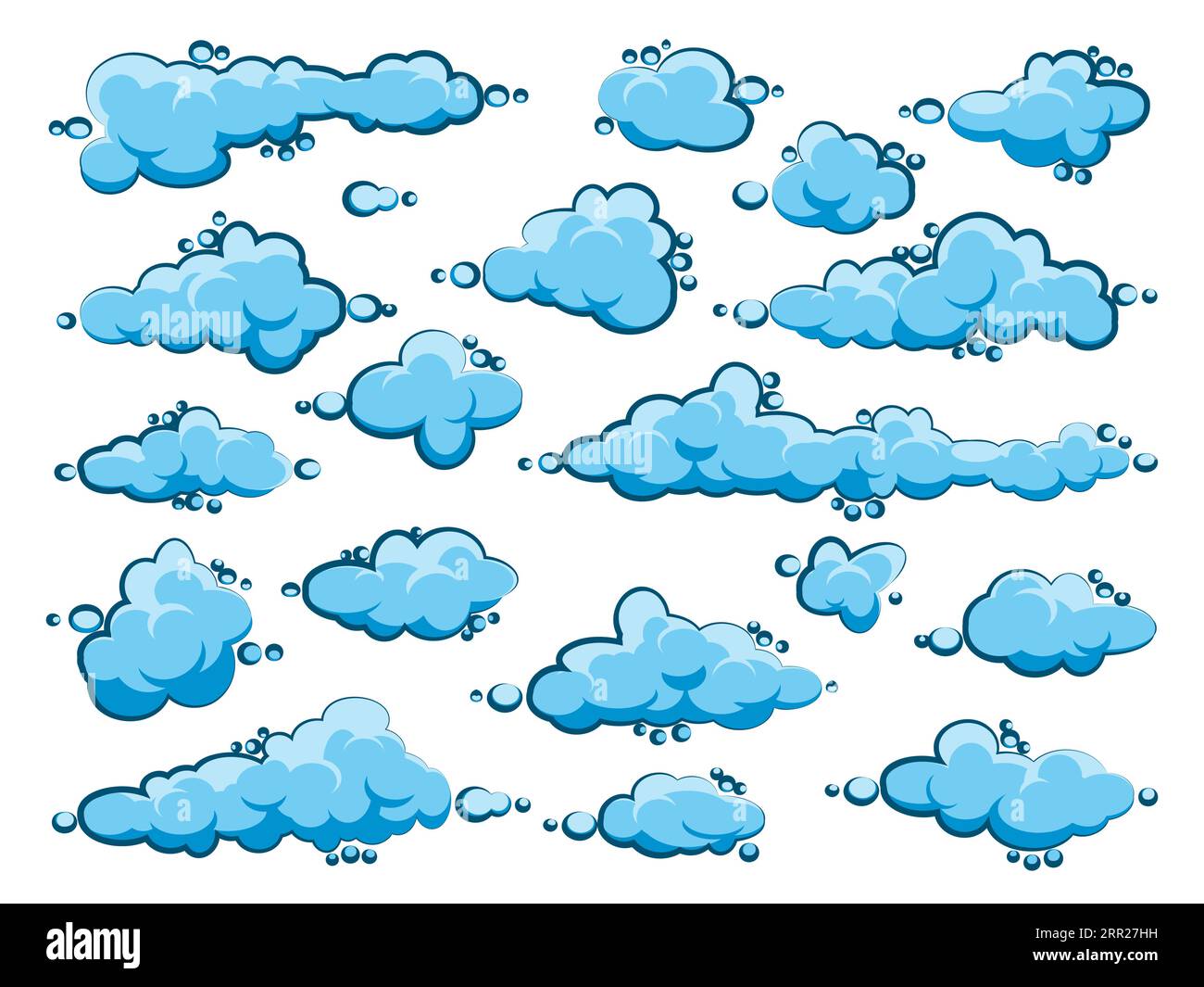 Painted cartoon clouds on blue background. Simple hand drawn round ...