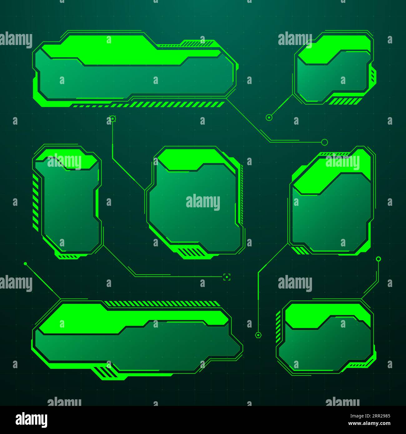 Green futuristic HUD, UI elements. Sci-fi user interface text boxes ...