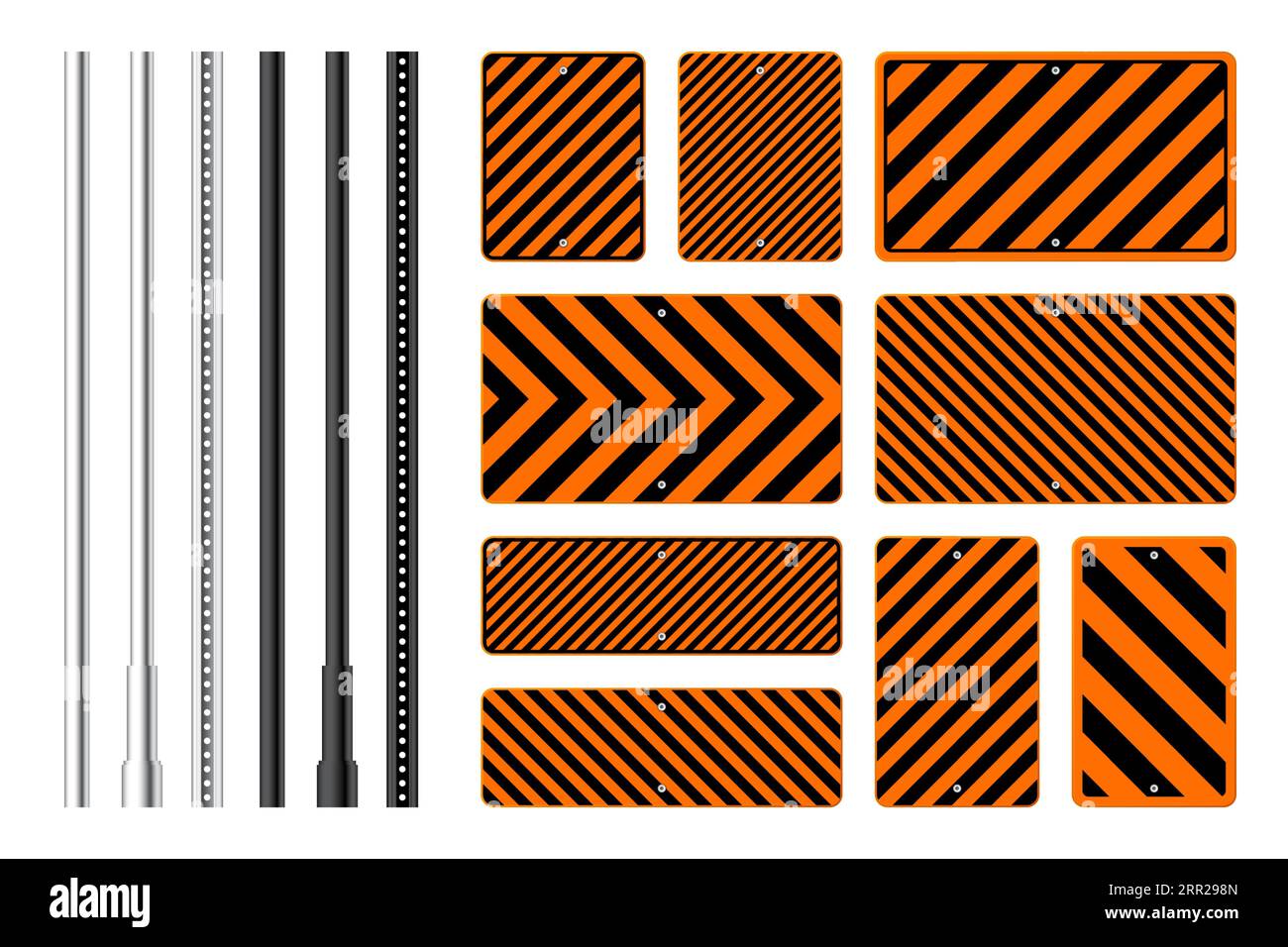 Warning, danger signs, attention banners with metal poles. Orange ...