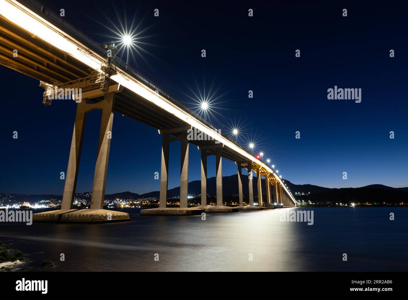 The iconic Tasman Bridge at dusk on a clear spring evening crossing the ...