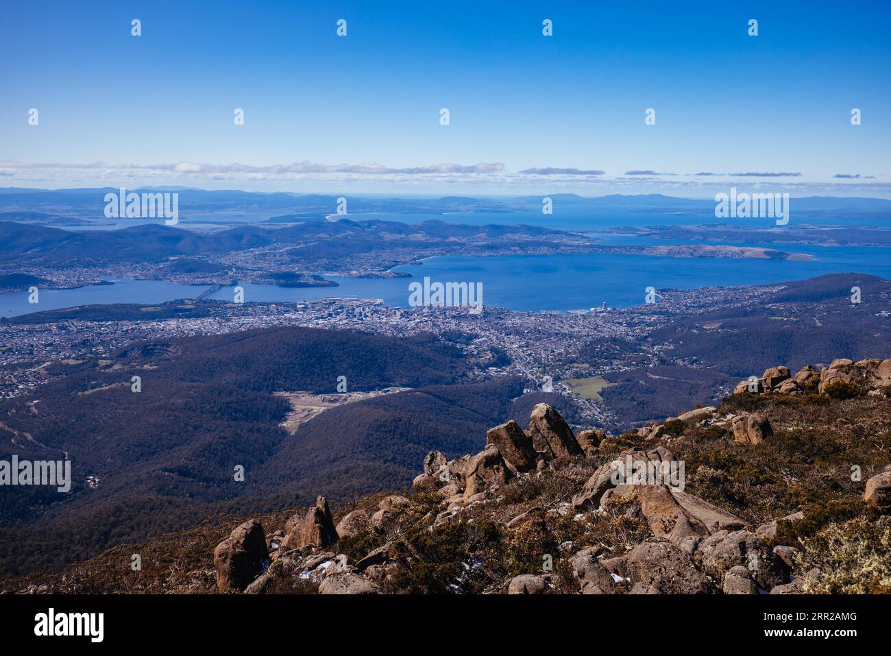 The iconic view from the summit of Mt Wellington on a cold spring ...