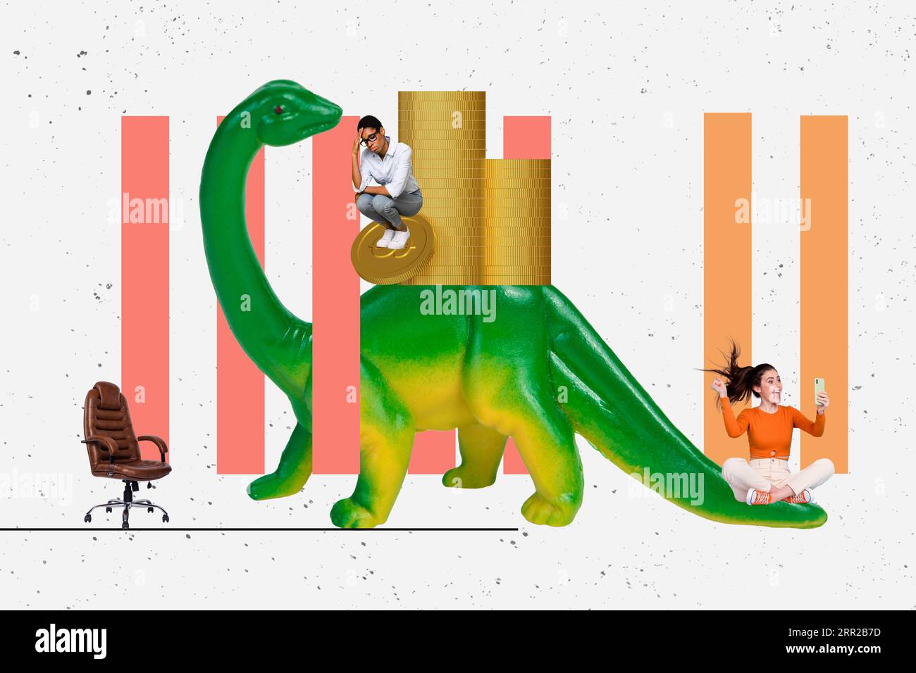 Composite collage image of together two females sad banker happy trader ...