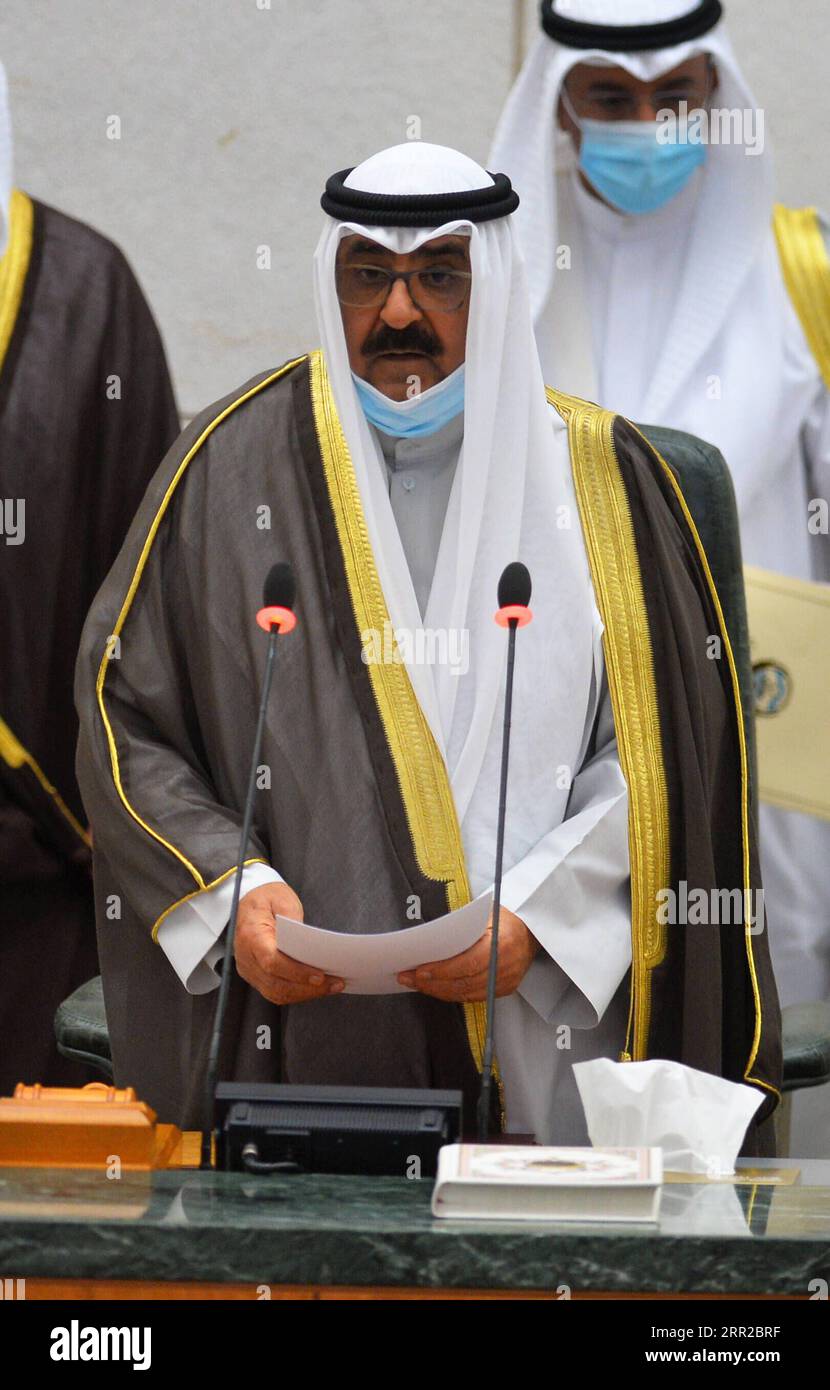 201008 -- KUWAIT CITY, Oct. 8, 2020 -- Sheikh Mishal Al-Ahmad Al-Jaber Al-Sabah takes an oath ...