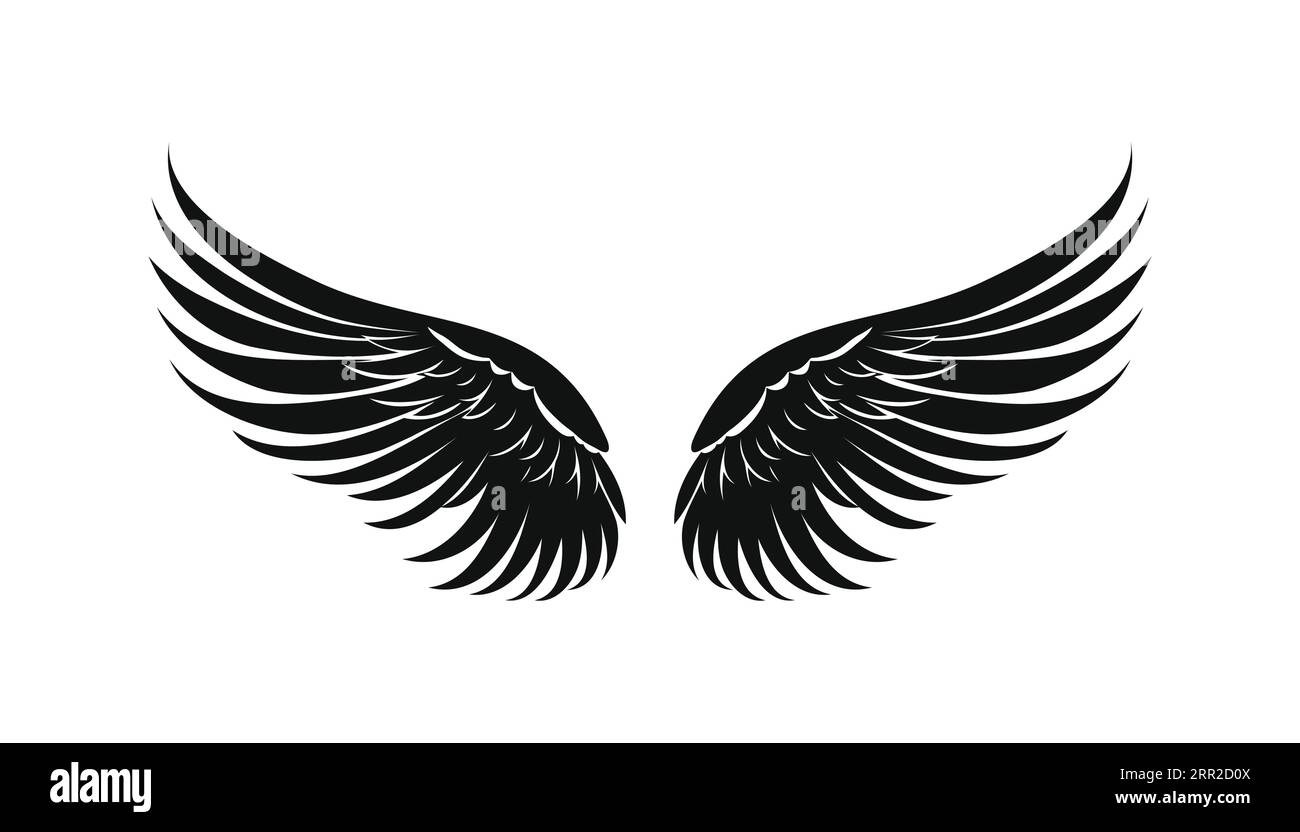 Black wings in flat design,icon on white background. Vector ...