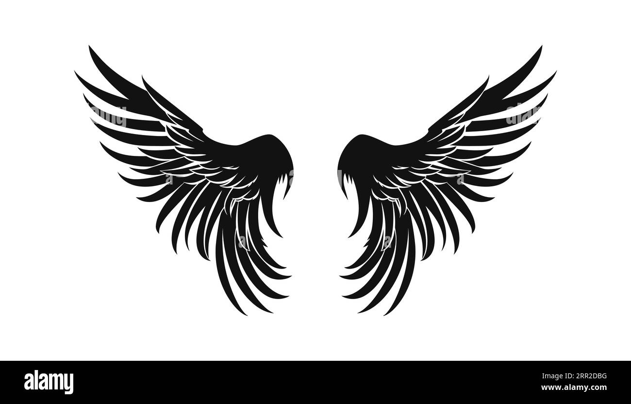 Black wings in flat design,icon on white background. Vector ...