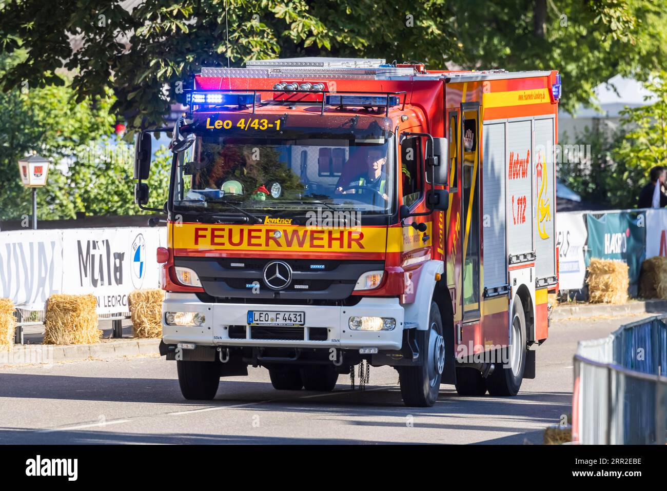 Fire engine of the Leonberg Volunteer Fire Brigade, Baden-Wuerttemberg ...