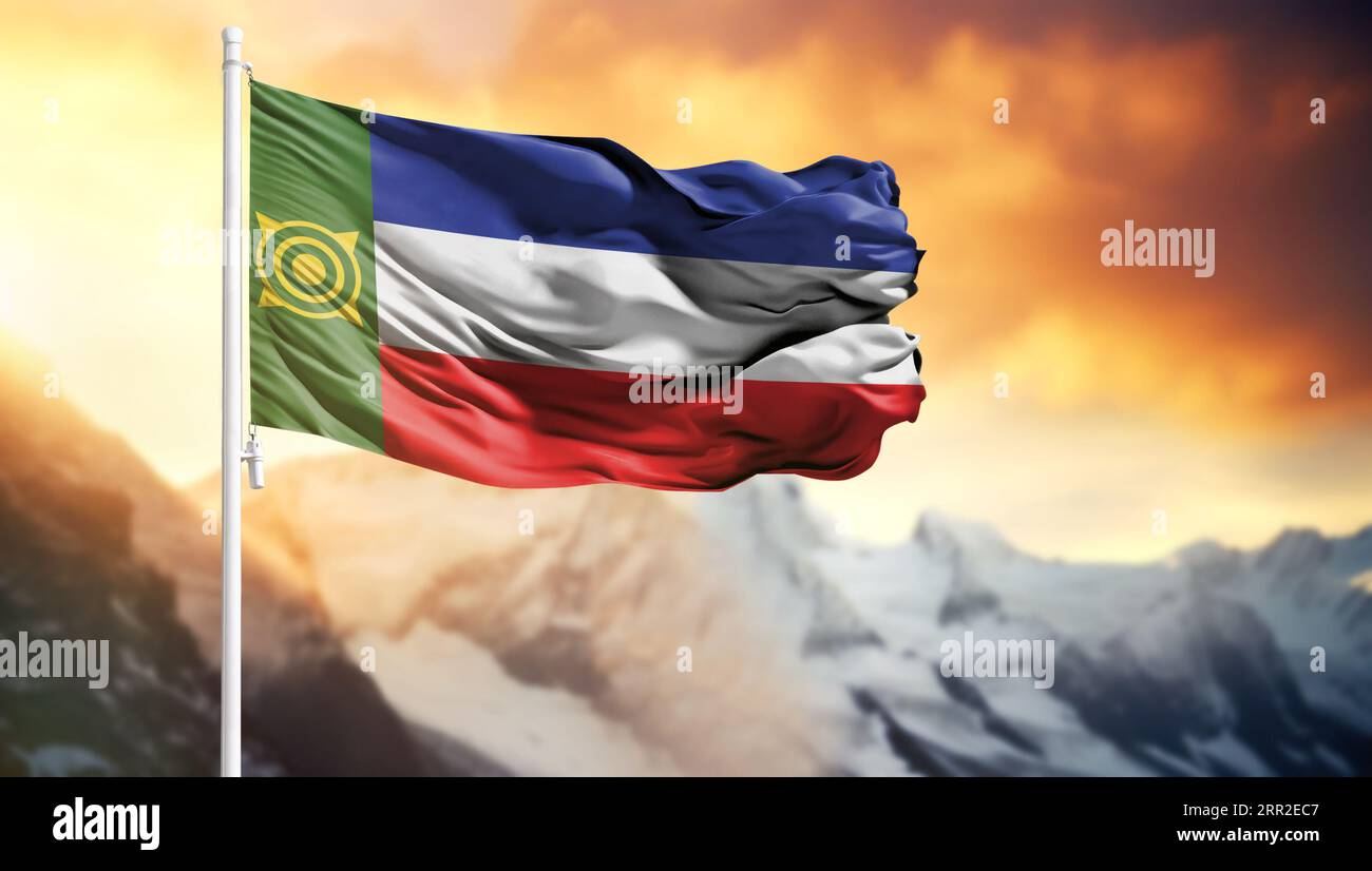 Flag of Khakassia on a flagpole against a colorful sky Stock Photo - Alamy
