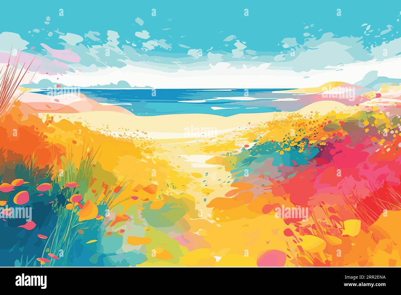 Relaxing hand drawn PC wallpaper design. Cute family are flying kites ...