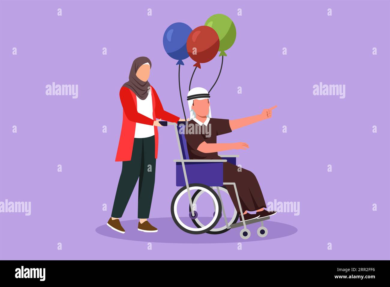 Cartoon flat style drawing disability people concept. Arab woman ...
