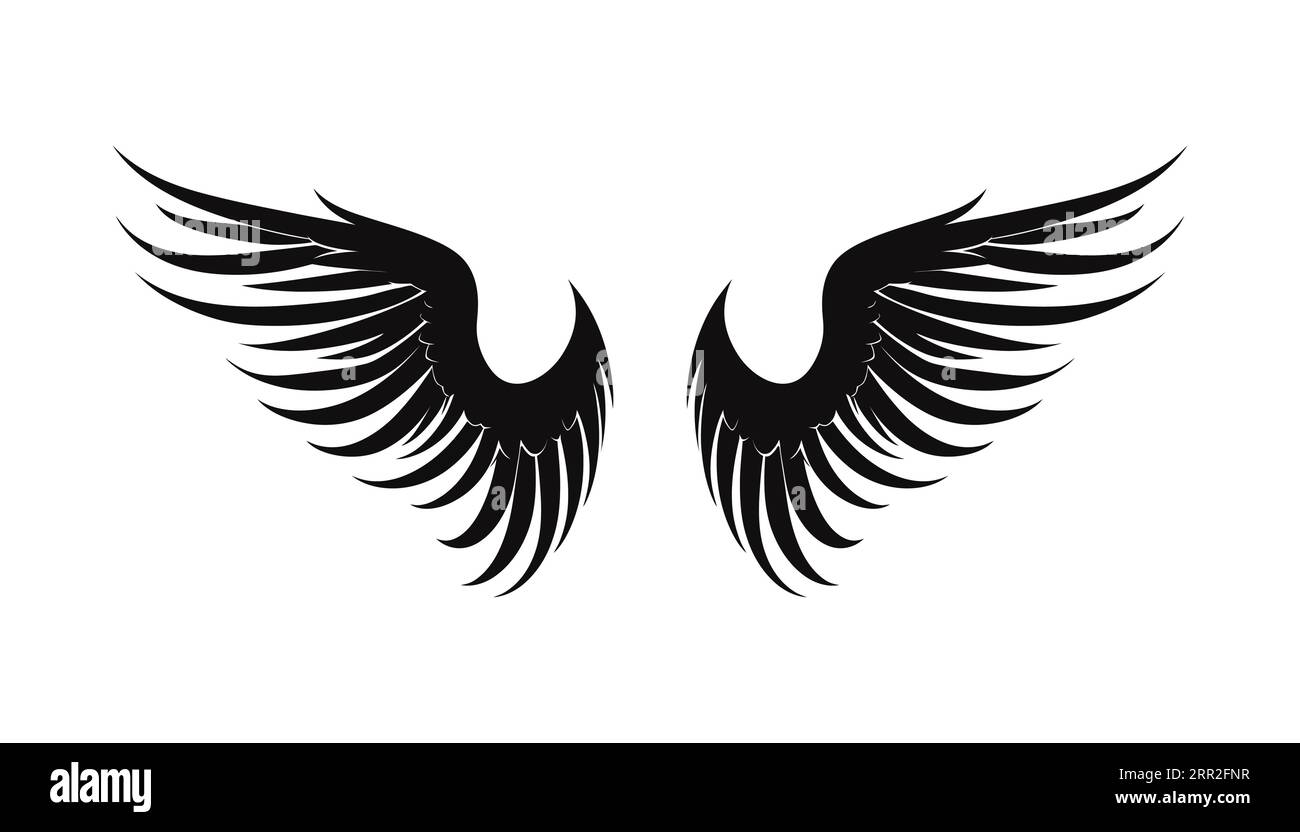 Black wings in flat design,icon on white background. Vector ...