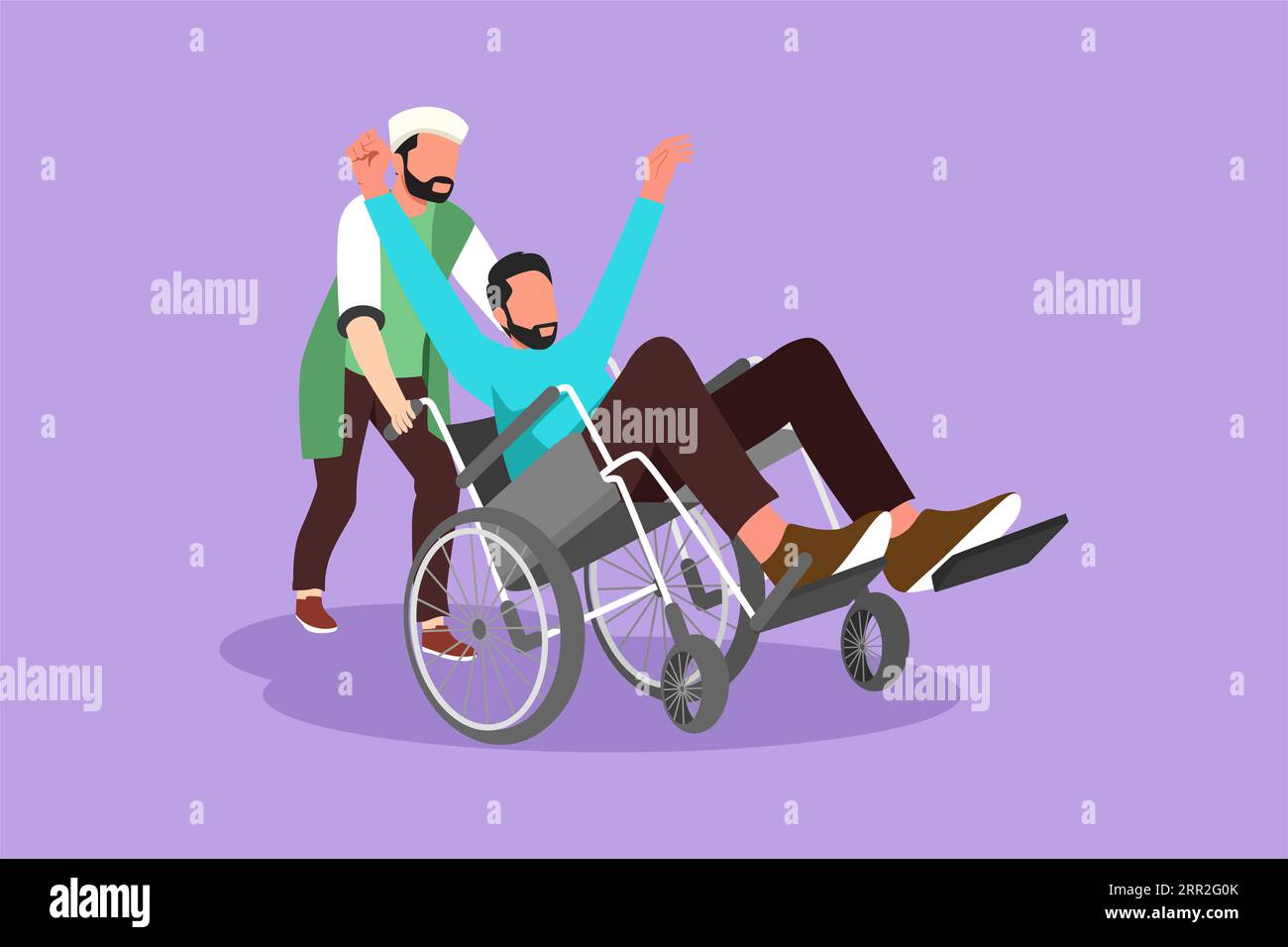 Character flat drawing young Arabian male volunteer helps disabled old ...