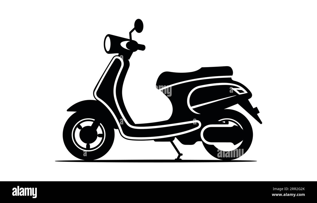 Electric scooter. Motorbike. Motorcycle charging. Black and white ...