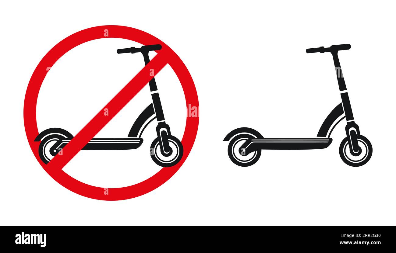 Do not drive an electric scooter here. Red prohibition sign with ...