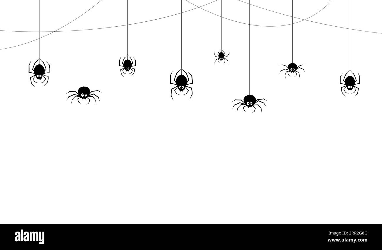 Halloween spiders border. Vector holiday frame with black funny ...