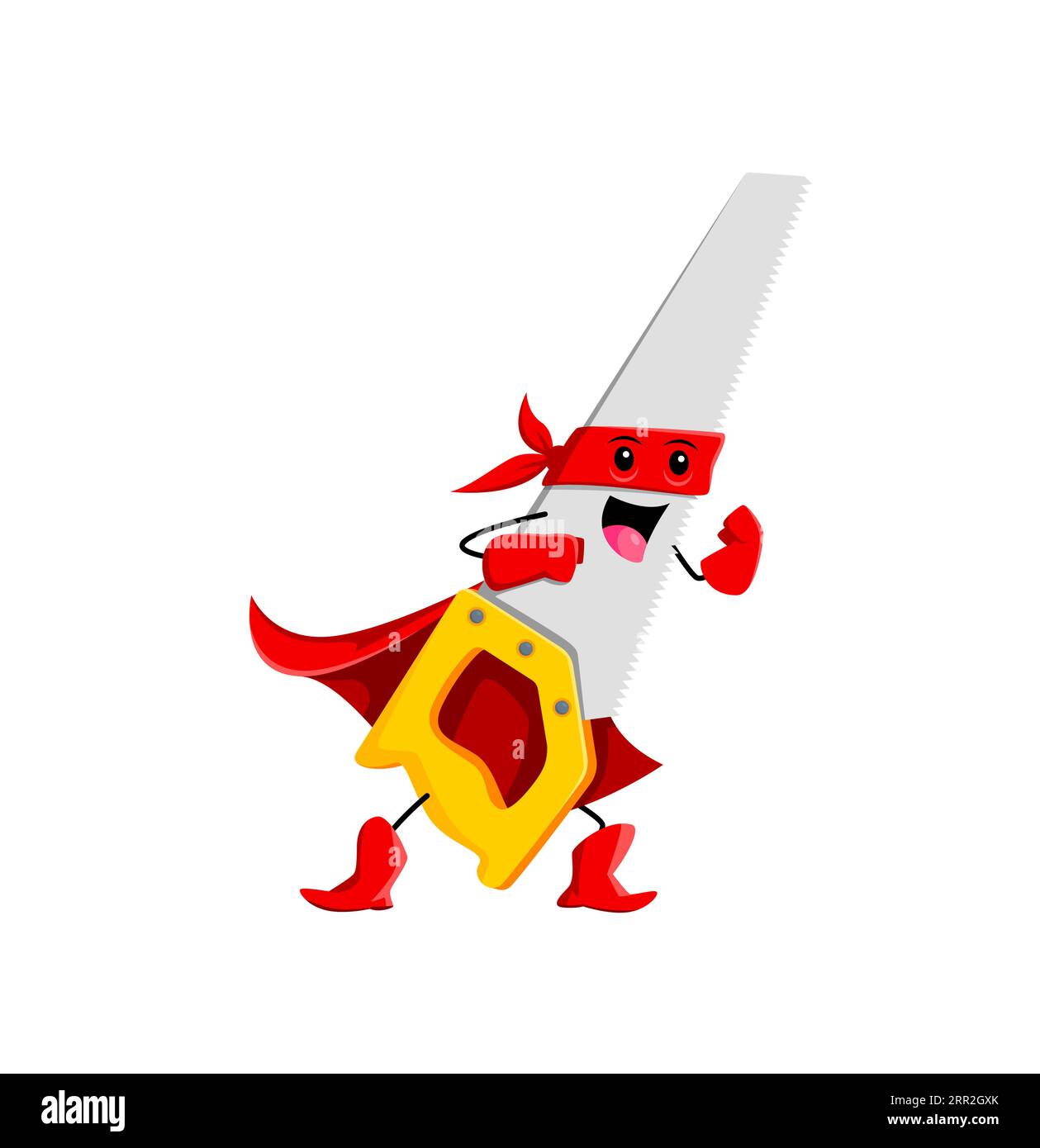 Cartoon saw superhero character. Isolated vector dynamic powerful super ...