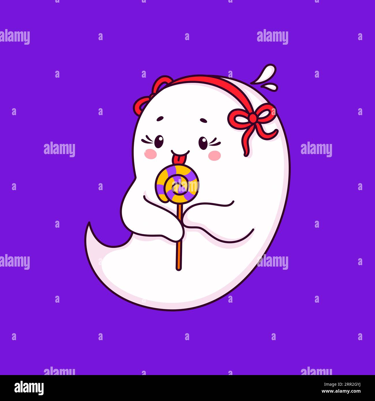 Cartoon Halloween kawaii cute ghost character licking a lollipop ...