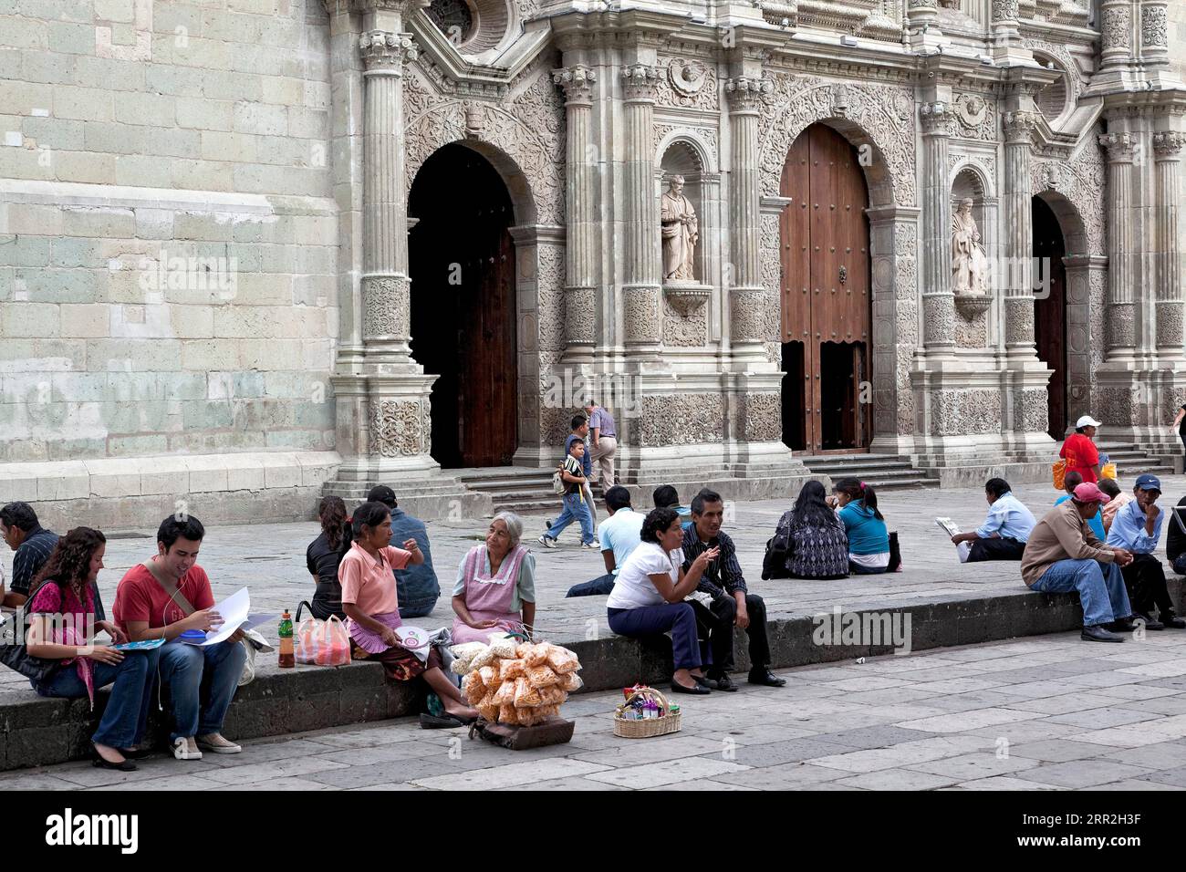 Cathedral in Oaxaca, people on the forecourt, Oaxaca, Mexico Stock ...
