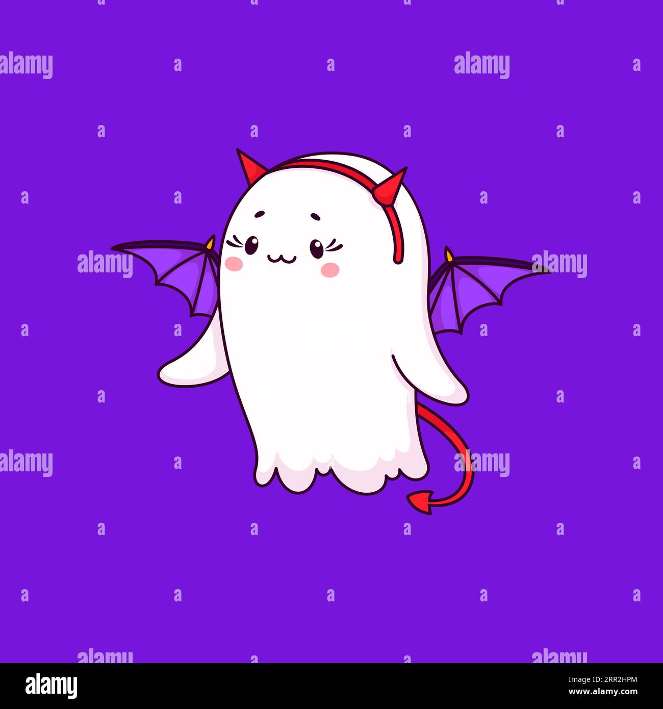 Cartoon Halloween kawaii cute ghost character dons devil horns, wings ...