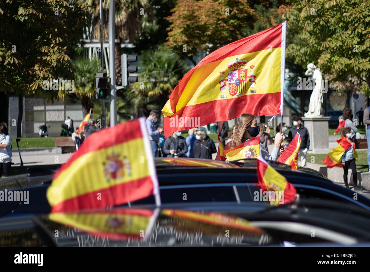 201013 -- MADRID, Oct. 13, 2020 -- People celebrate the National Day of ...