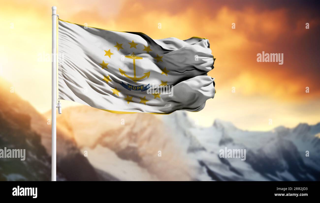 Flag of State of Rhode Island and Providence Plantations on a flagpole ...