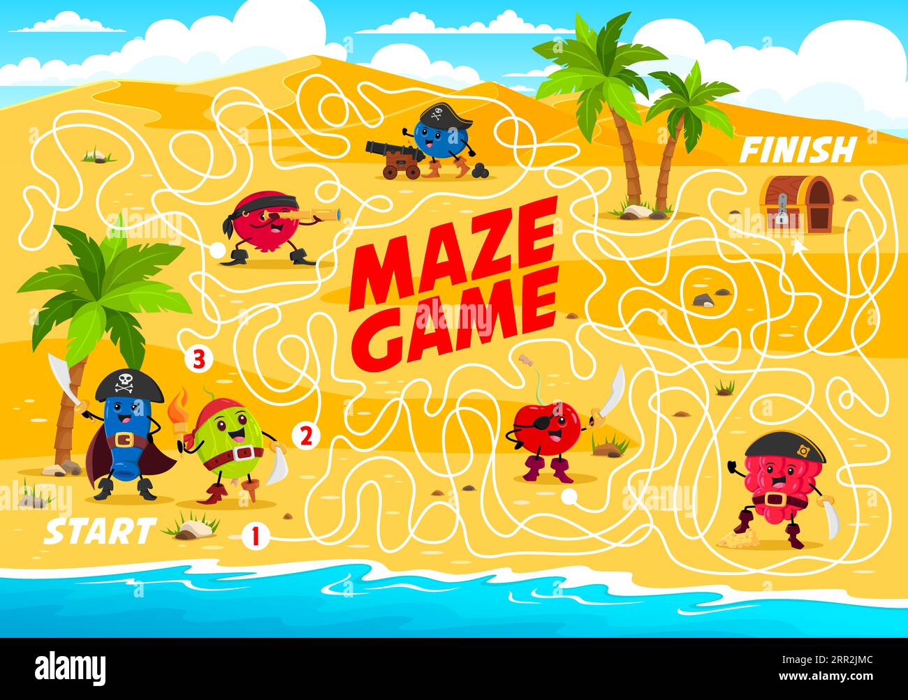 Kids labyrinth maze. Help to berry pirates and corsairs find a treasure ...