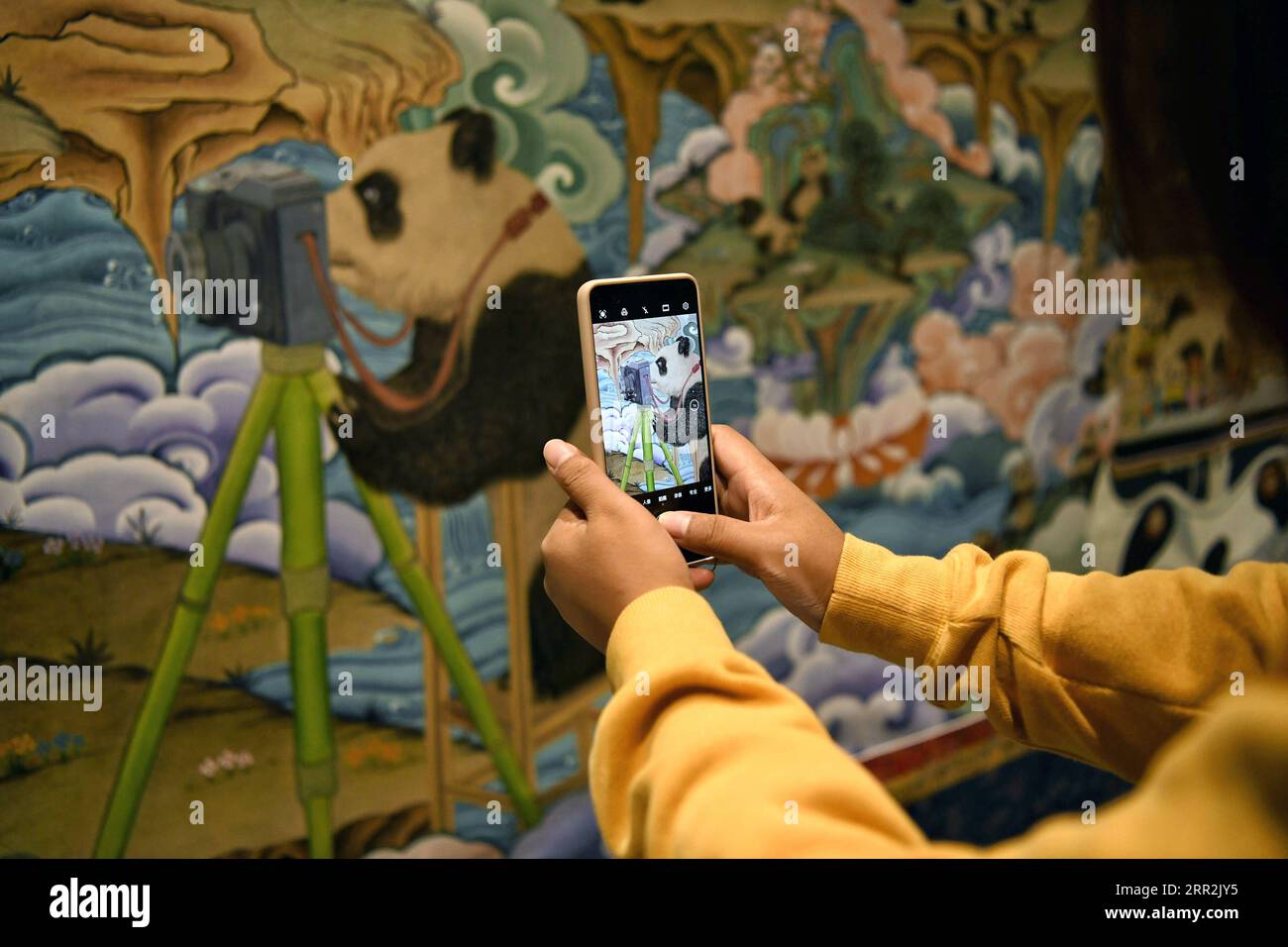 201013 -- CHENGDU, Oct. 13, 2020 -- A visitor takes a picture of a ...