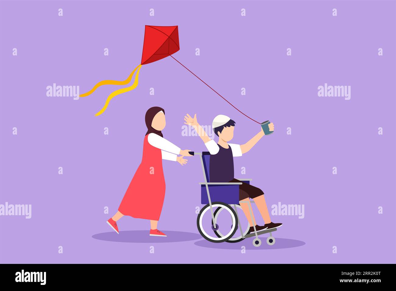 Cartoon flat style drawing happy disabled child playing together ...