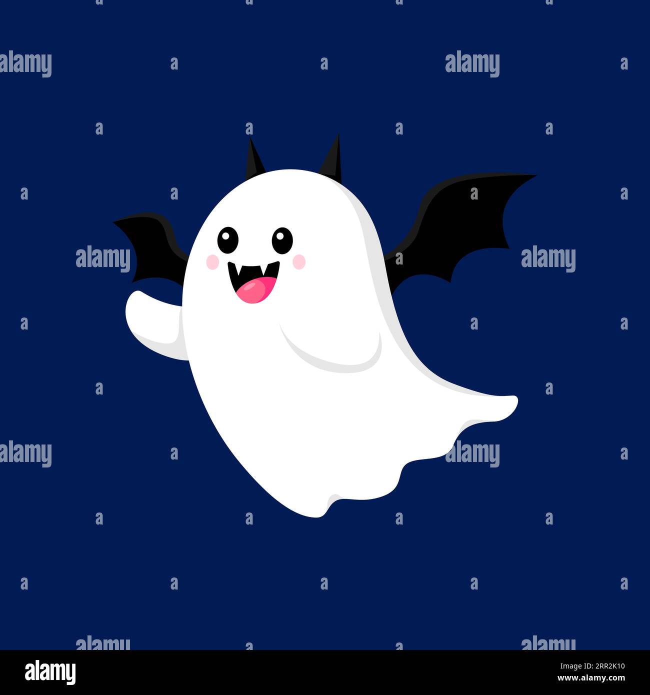Cartoon Halloween Kawaii Ghost Vampire With Bat Wings For Holiday