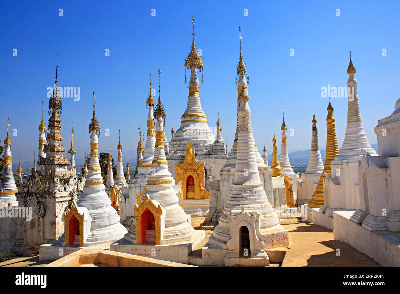 Stupas, pagodas, temples, near Inle Lake, Myanmar, Burma, Burma ...