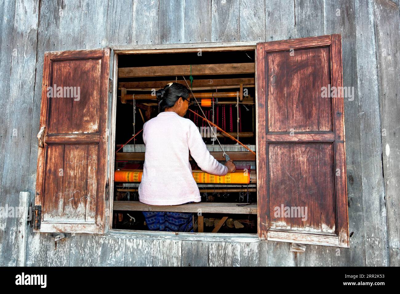 Weaver in weaving mill, near Inle Lake, Myanmar, Burma, Southeast Asia ...