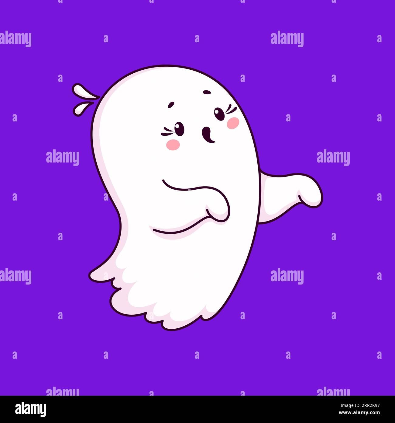 Cartoon Halloween kawaii cute ghost character with mischievous face and ...
