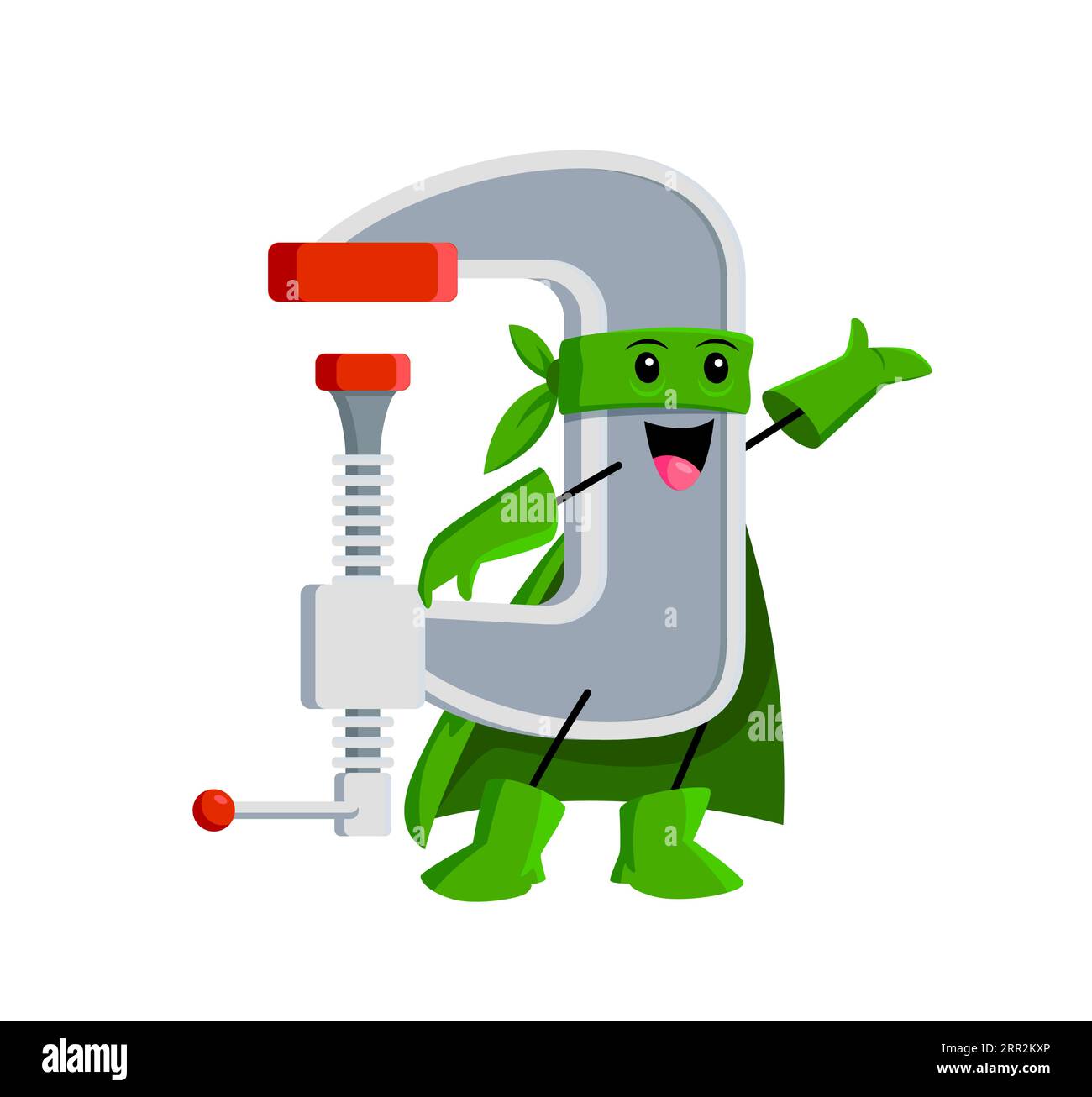 Cartoon clamp or vise superhero character. Isolated vector powerful ...