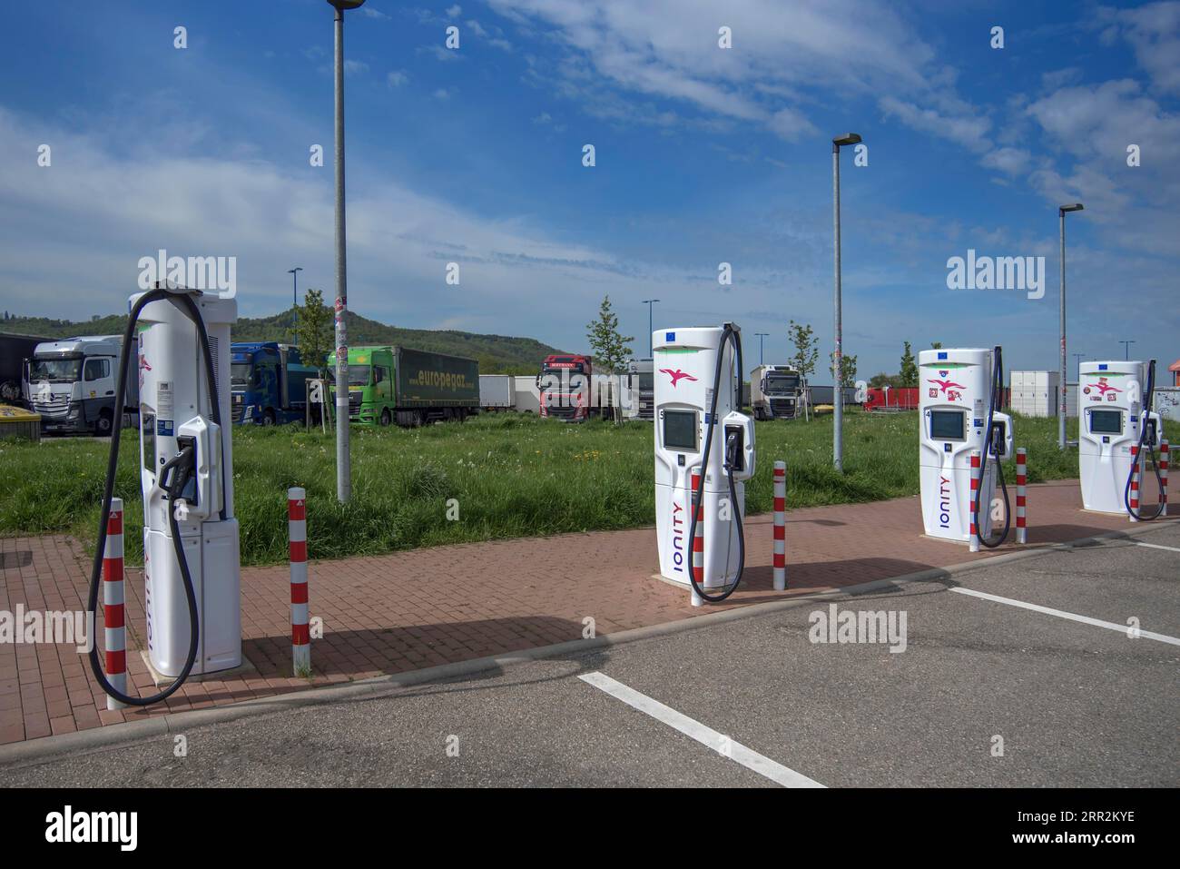 Charging stations for electric cars at a service area on the A5 ...