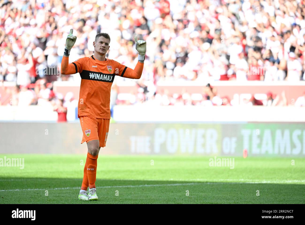 Goalkeeper Alexander Nuebel VfB Stuttgart (33) Goal celebration ...