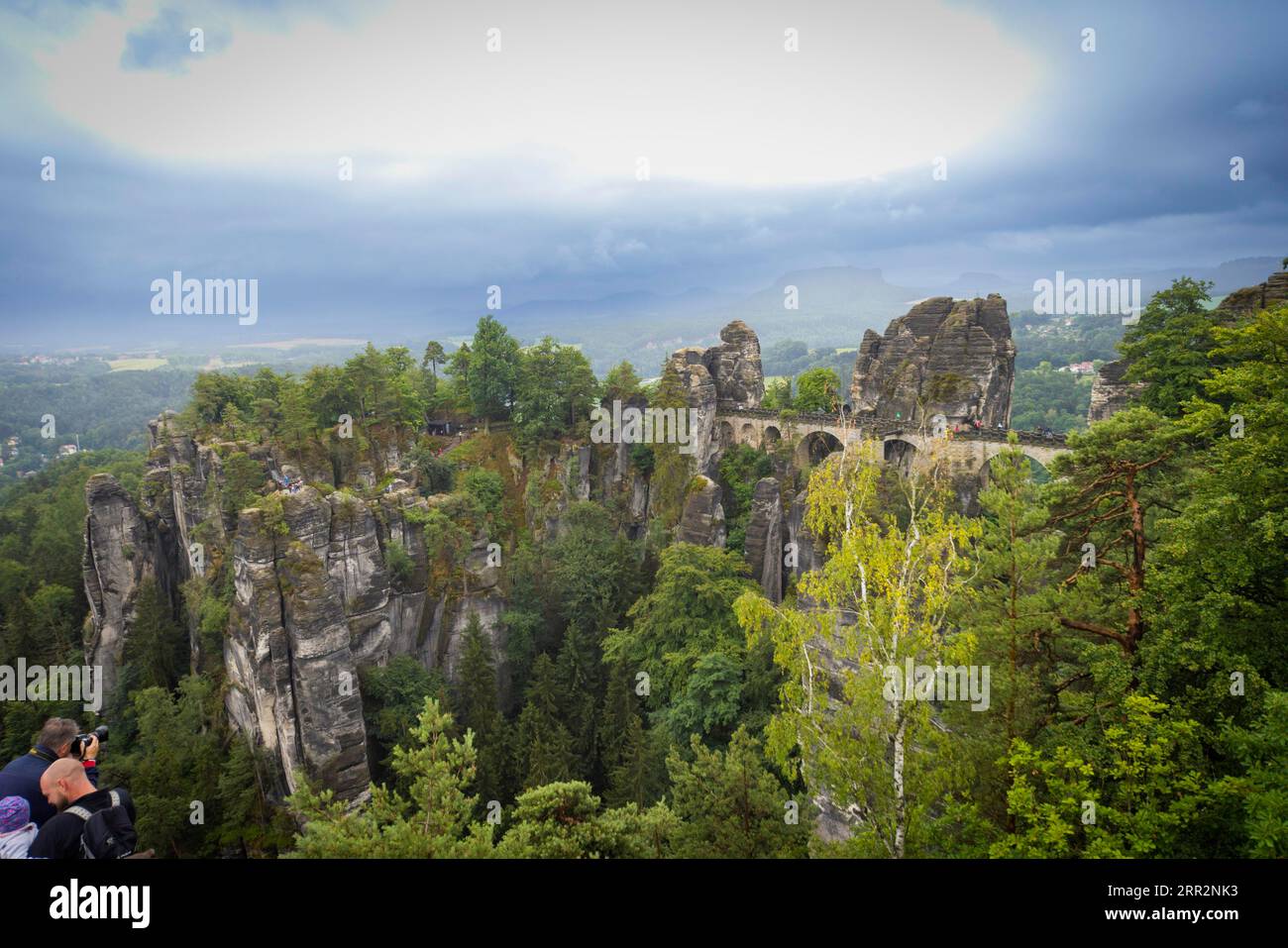 The world-famous Bastei Bridge over the Wehlgrund with Neurathen Rock ...