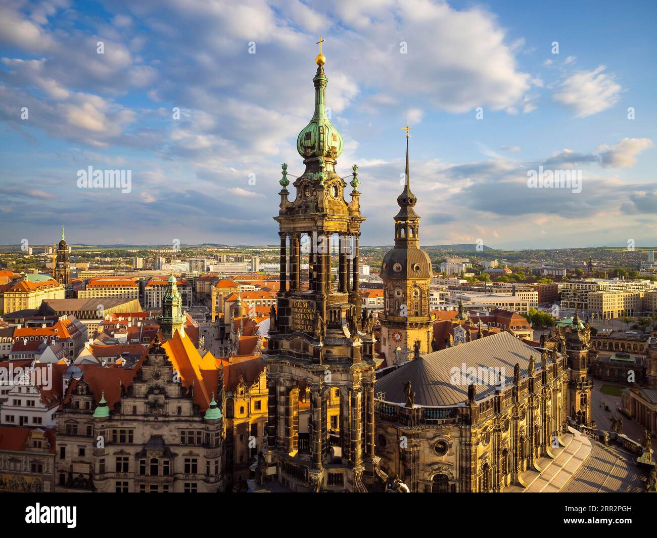 Old town of Dresden with the famous towers. in the foreground the ...