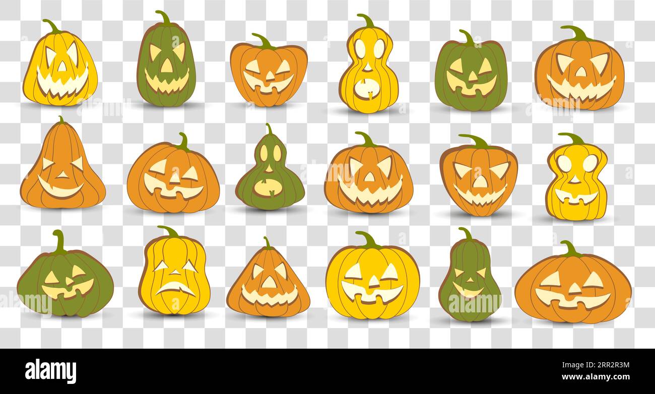 Halloween pumpkin lantern vector 18 icons set, Emotion Variation ...