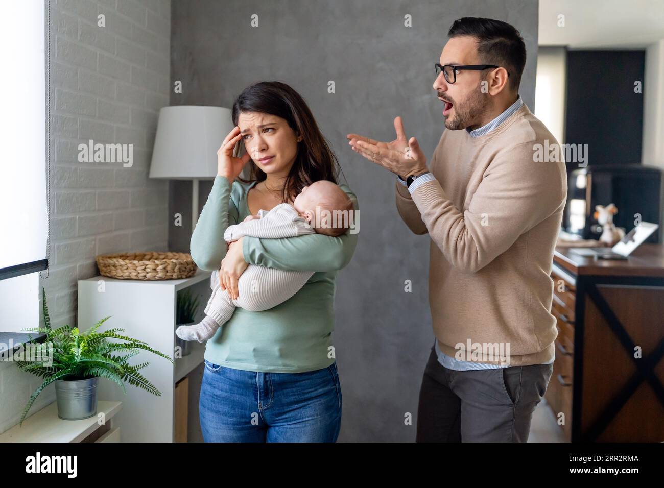 Family violence. Aggressive nervous man arguing with his wife who has ...