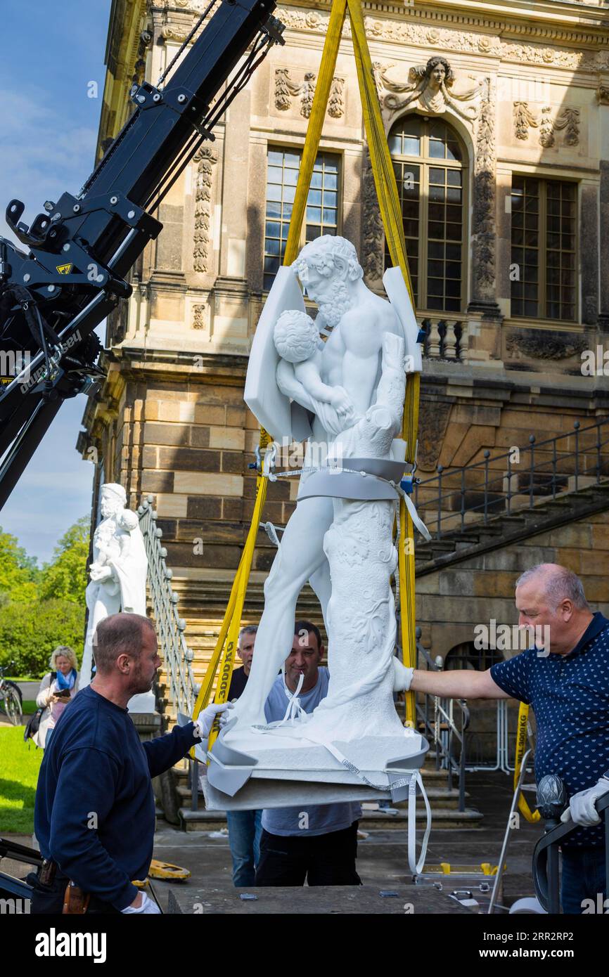 Installation of new marble sculptures Stock Photo - Alamy